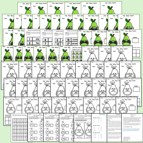 Pears Fruit Teeth Counting to 10 and 20 Tens Frames Mats Worksheet ...