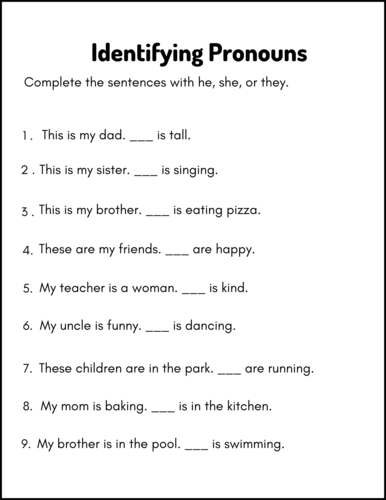 Identifying Pronouns (He, She, They) Worksheets for Speech Therapy ...