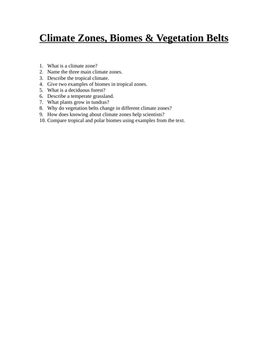 Climate Zones, Biomes & Vegetation Belts – Differentiated Reading ...