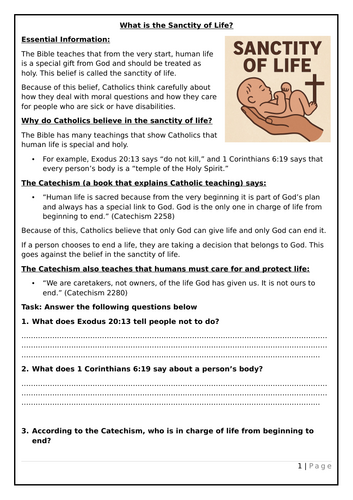 Y9: KS3 CATHOLIC RED: Creation and Covenant - L4: What is the Sanctity ...