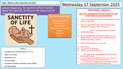 Y9: KS3 CATHOLIC RED: Creation and Covenant - L4: What is the Sanctity ...