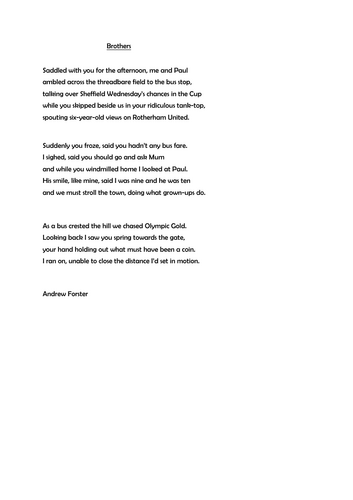 KS3 'Brothers' by Andrew Forster Poetry Analysis | Teaching Resources