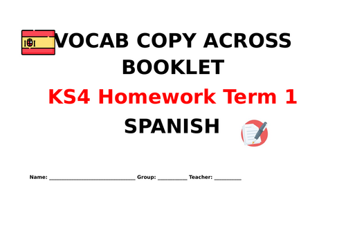 GCSE Spanish copy across key vocab homework booklet (new spec 24 ...