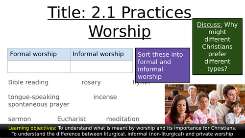 AQA GCSE Religious Studies Theme A Christianity: 2.1 Worship | Teaching ...