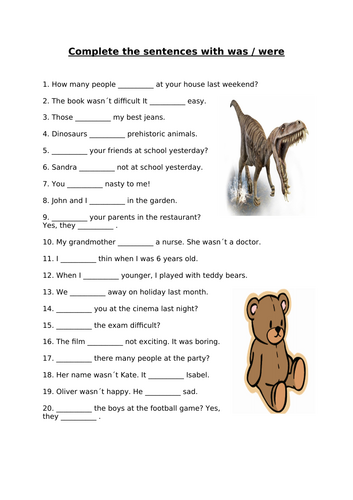 Was / Were Sheet | Teaching Resources
