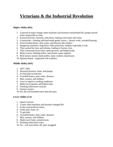 Victorians & The Industrial Revolution – Differentiated Reading ...