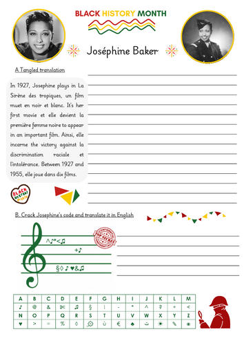 Black History Month - KS3 French lesson - Josephine Baker | Teaching ...