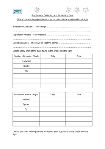 Biology Investigation Bug Safari Data Collection, Bar Chart, Mean, Mode ...
