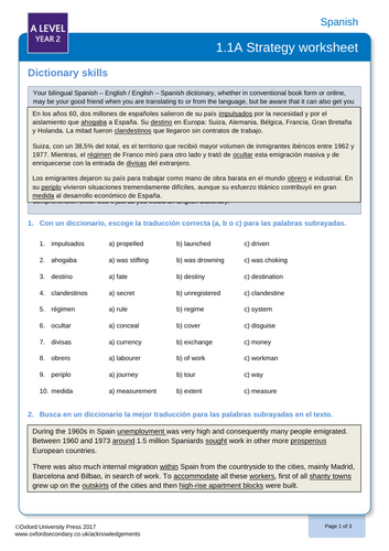 Second year A level AQA 1.1A_La inmigración_Los beneficios y aspectos ...