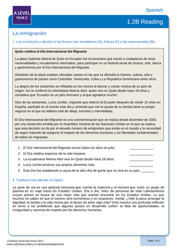 Second year A level AQA 1.2B_La inmigración_ La inmigración en el mundo ...