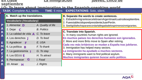 Second year A level AQA 1.2B_La inmigración_ La inmigración en el mundo ...