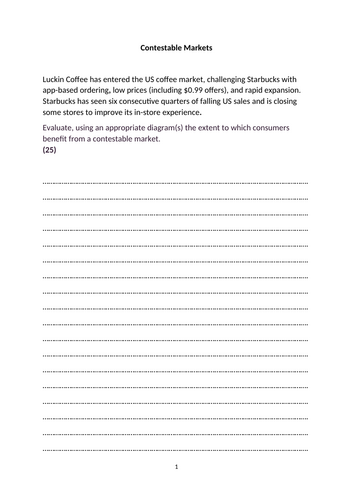 A Level Economics Contestable markets essay with full mark scheme ...