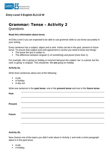 Entry Level 3 English Sow, Presentations, Worksheets and Answers ...
