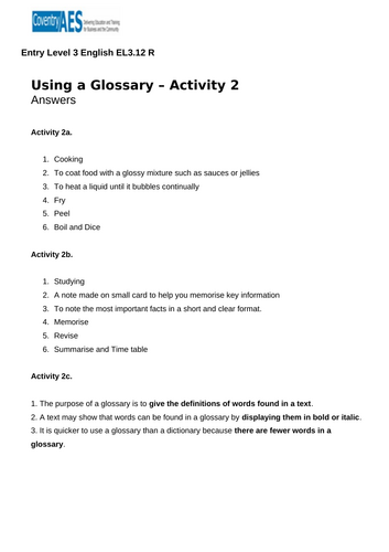 Entry Level 3 English Sow, Presentations, Worksheets and Answers ...