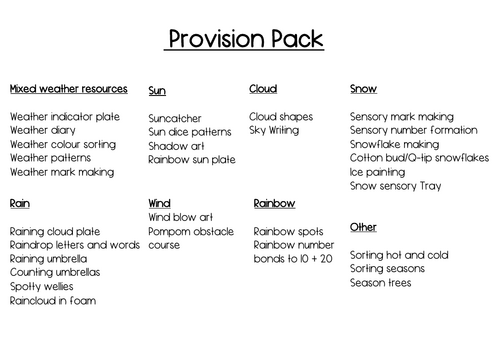 EYFS / KS1 Weather Provision Pack - 35 Activities | Teaching Resources