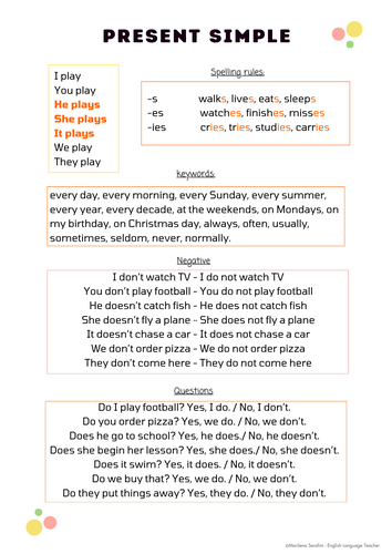 Present Simple Power Pack: 9 Handouts & Quiz for Easy Grammar Practice ...