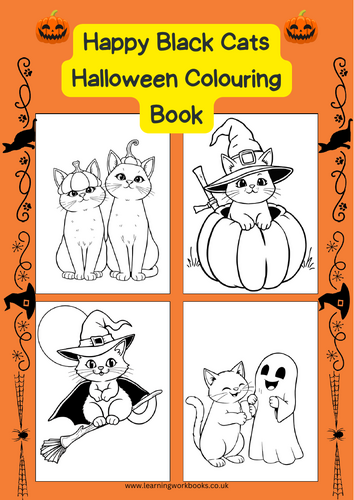 Happy Black Cats Halloween Colouring Book | Teaching Resources