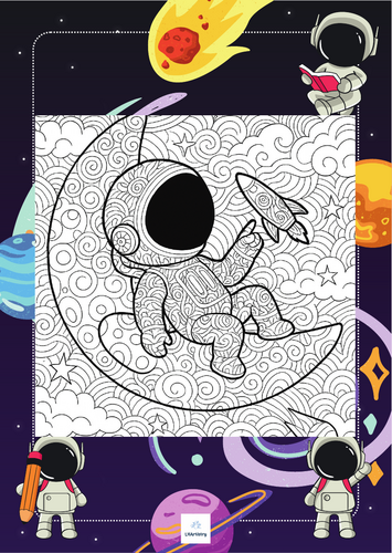 Mindful Colouring Page for Kids: Space Adventure with Rockets, Aliens ...
