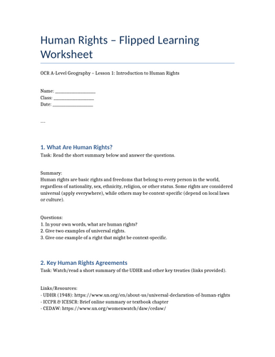 OCR A Level Geography Human Rights: lesson 1 What are human rights ...