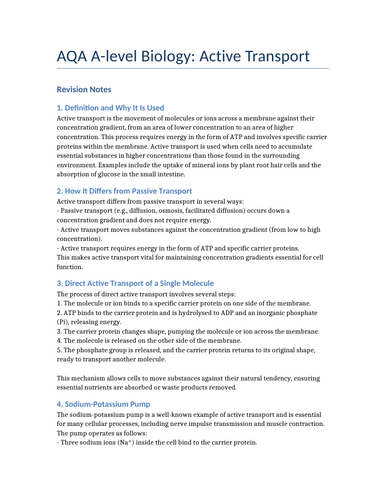 A-level Bio Revision Pack: Transport Across Membranes | Teaching Resources