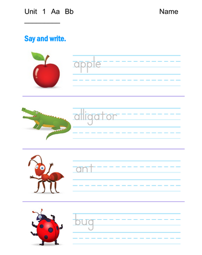 Three-Line Word Practice from A to Z | Handwriting Worksheets with ...
