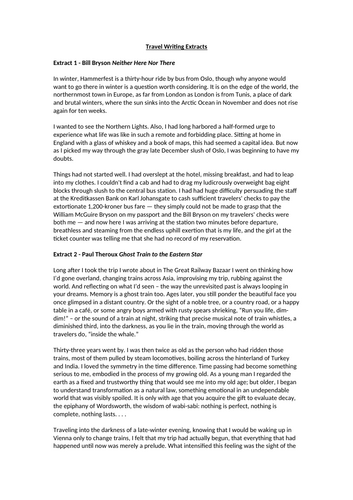 Travel Writing Extracts Worksheet | Teaching Resources