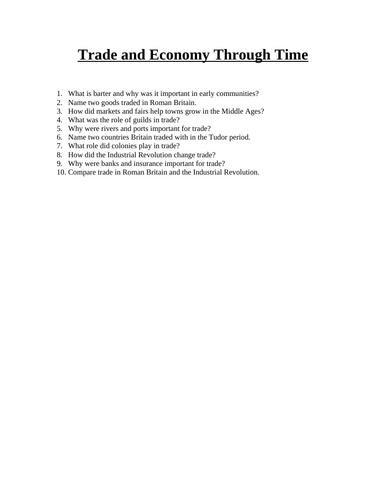 Trade and Economy Through Time – Differentiated Reading Comprehension ...