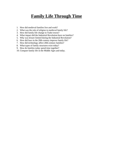 Family Life Through Time – Differentiated Reading Comprehension Pack ...