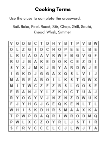 Comprehensive Description of the Cooking Terms Worksheets | Teaching ...