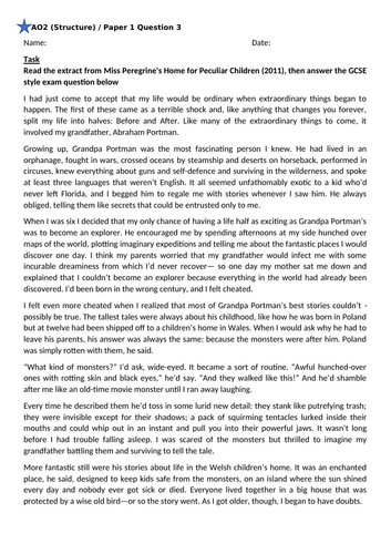 GCSE English Paper 1 Q3 | Teaching Resources