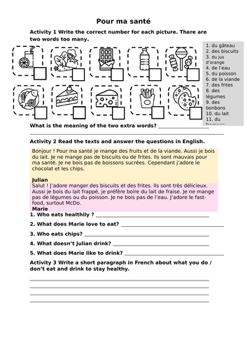 Pour ma sante - French unhealthy and healthy food lesson | Teaching ...