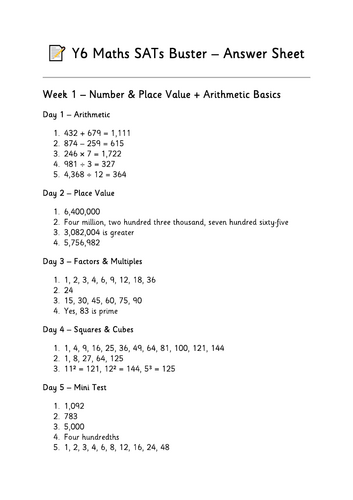 Year 6 Maths Buster – 6 Week Home Learning / Morning Work Pack ...