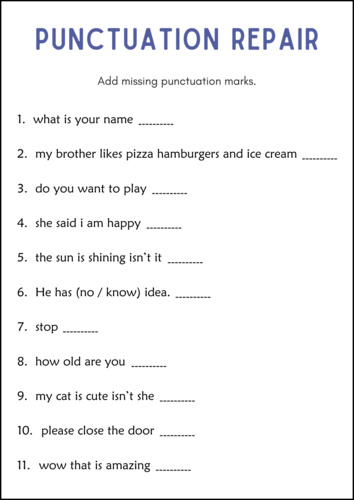 Sentence Repair Worksheets - Editing Capitals, Spelling and Punctuation ...