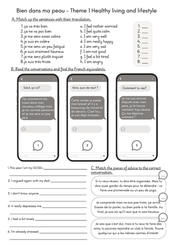 Bien dans ma peau - Mental health worksheet - New GCSE French ...
