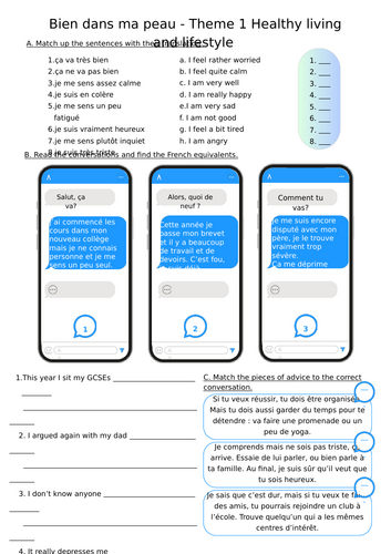 Bien dans ma peau - Mental health worksheet - New GCSE French ...