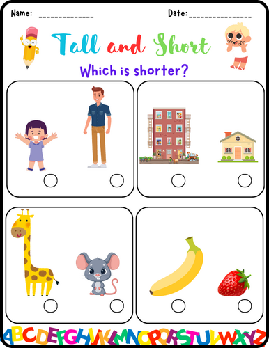 Basic Concepts Tall or Short for early learners- Printable posters for ...