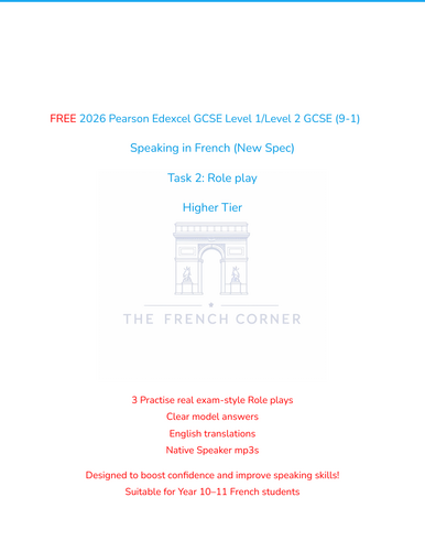 FREE 2026 Pearson Edexcel GCSE French – Speaking Task 2: Role play ...