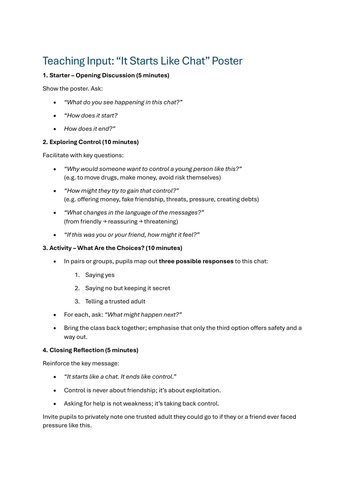 County Lines & Exploitation Awareness Poster: It Starts like Chat ...