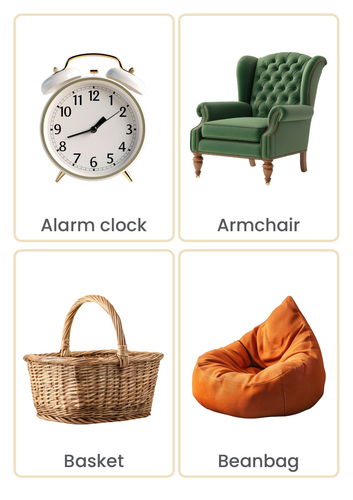 Living Room & Bedroom Objects Flashcards – 52 Realistic Printable Cards ...