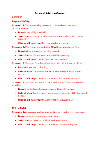 Personal Safety & First Aid Lesson | Teaching Resources