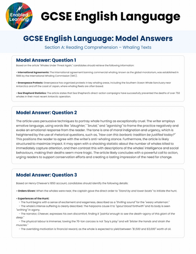 WJEC Eduqas GCSE English Language - Model Answers | Teaching Resources