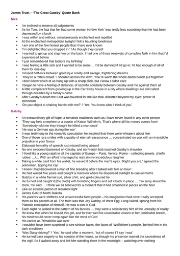 A-Level English Literature: THE GREAT GATSBY QUOTE BANK | Teaching ...
