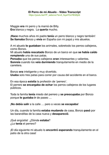 Spanish Imperfect Tense Story, Video + Worksheets | Teaching Resources