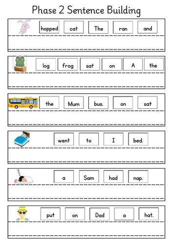Phase 2 Sentence Building Writing Worksheets | Teaching Resources