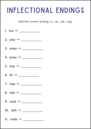 Inflectional Endings Grammar Worksheets and Activities - ing, -ed, -s ...