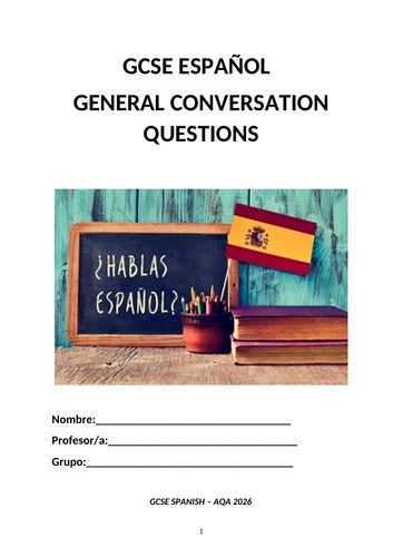 Spanish GCSE Speaking General Conversation Booklet 2026 Spec | Teaching ...