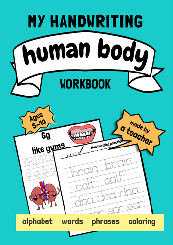 Human Body Handwriting Workbook | Alphabet & ESL Vocabulary | 100 ...