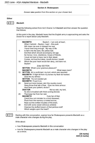 Macbeth – AQA Past Exam Questions (2017–2024) | Teaching Resources