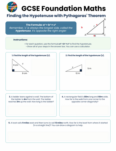 GCSE Foundation Maths - Pythagoras Theorem and the Hypotenuse ...