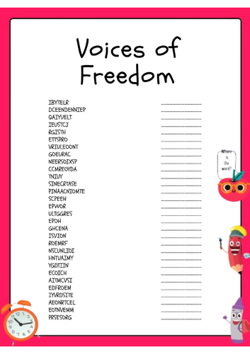 Voices of Freedom Word Scramble Activity Worksheet | Teaching Resources